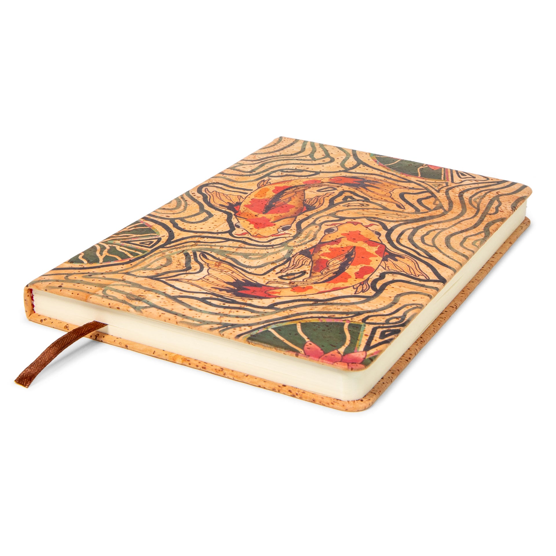 Natural Cork Journal with Unique Koi Pond Art Design – Yoloha Yoga