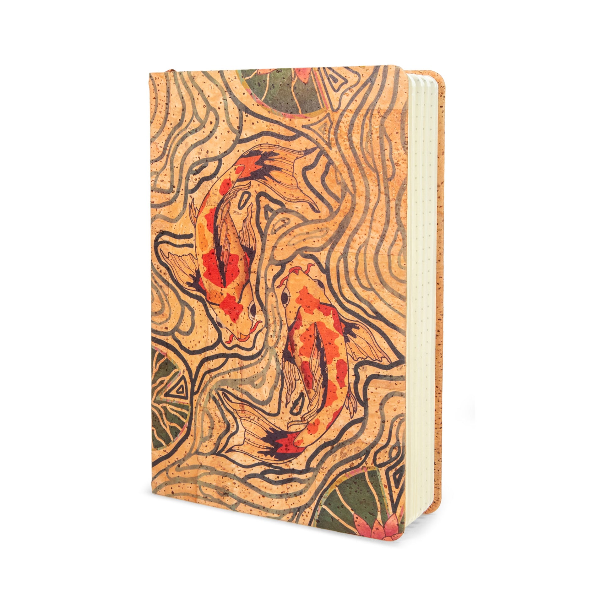 Natural Cork Journal with Unique Koi Pond Art Design – Yoloha Yoga