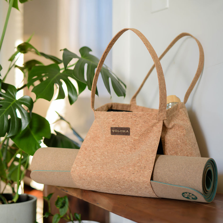 The Best Natural Cork Tote Bag with Yoga Mat Holder – Yoloha Yoga